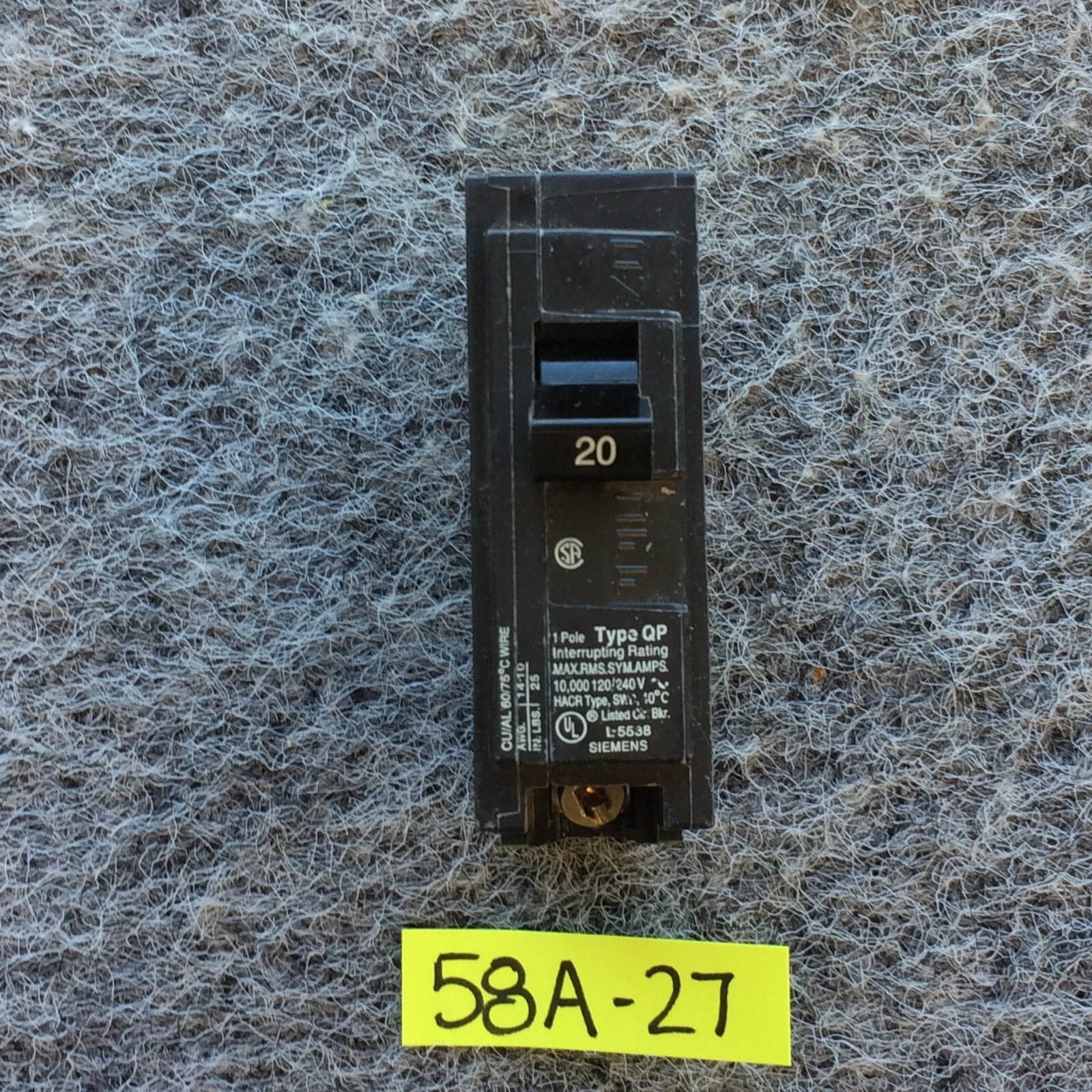 Siemens Q120 20 Amp Single-Pole Type QP Circuit Breaker - 20A WARRANTY ...