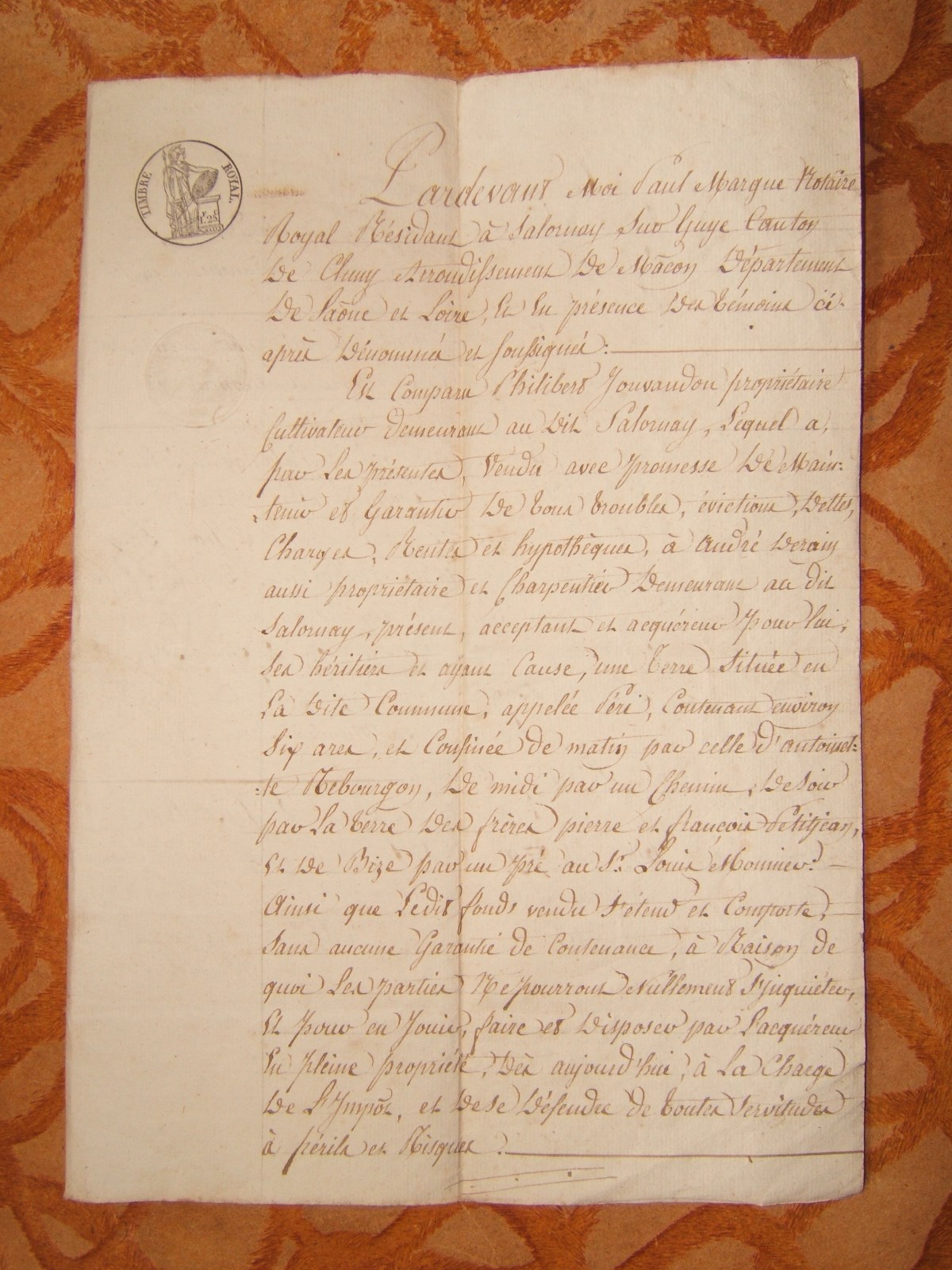 ACTE NOTARIé ANCIEN - VENTE DE TERRAINS - SAONE ET LOIRE - Daté 1818 | eBay