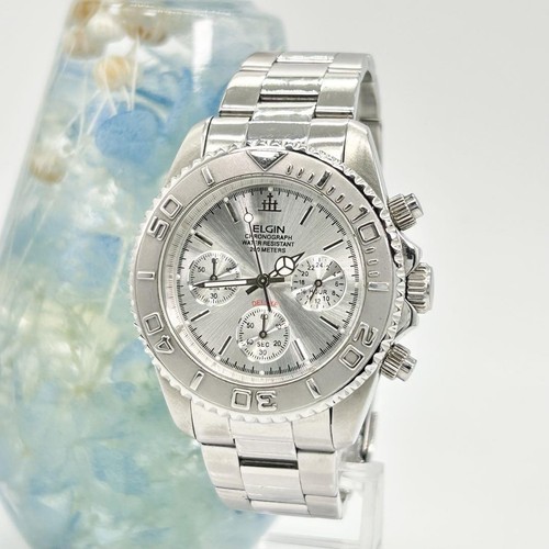 Elgin Divers Chronograph Quartz Watch Silver 17cm Strap Used | eBay