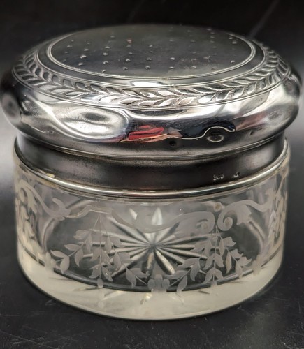 Vintage 935 Silver Etched Crystal Vanity Powder Jar, Sterling | eBay