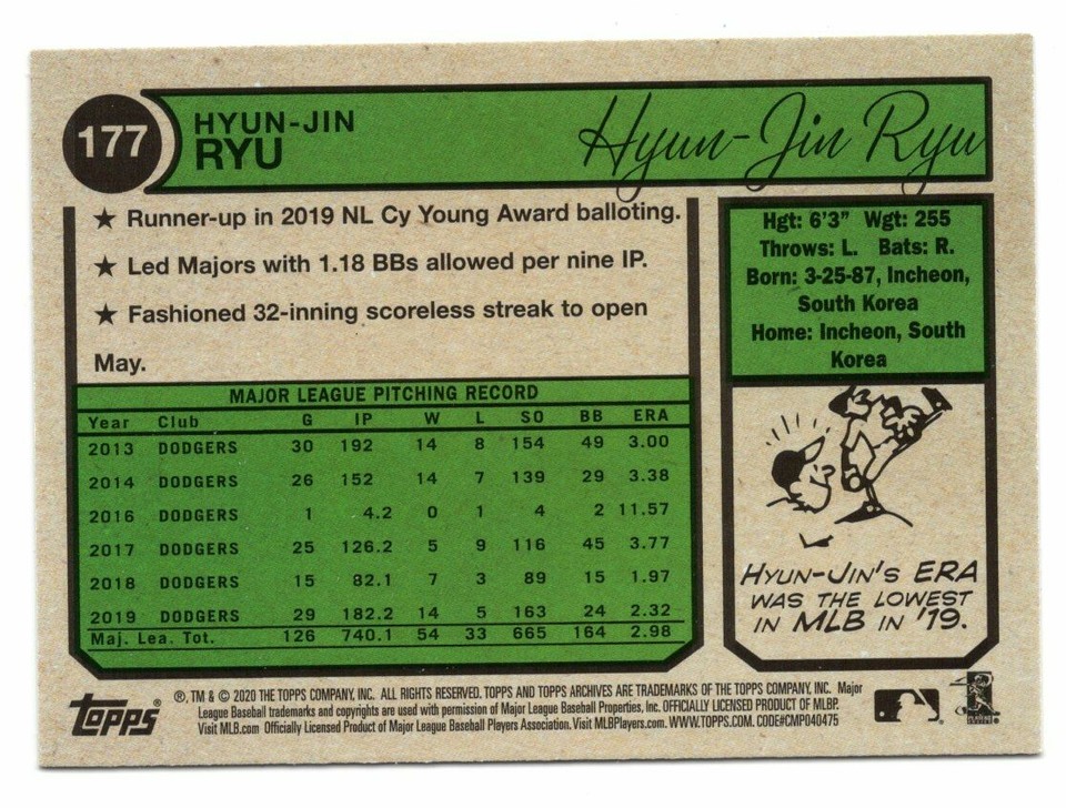 2020 Topps Archives #177 Hyun-Jin Ryu Silver Foil Card Target Megabox ...