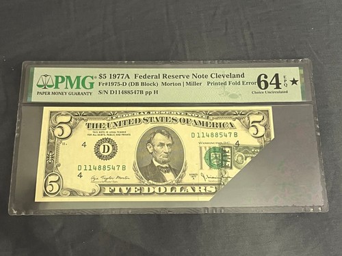 1977A FRN US$5 Printed Fold Error (PMG Graded 64 *Star*) - S/N ...