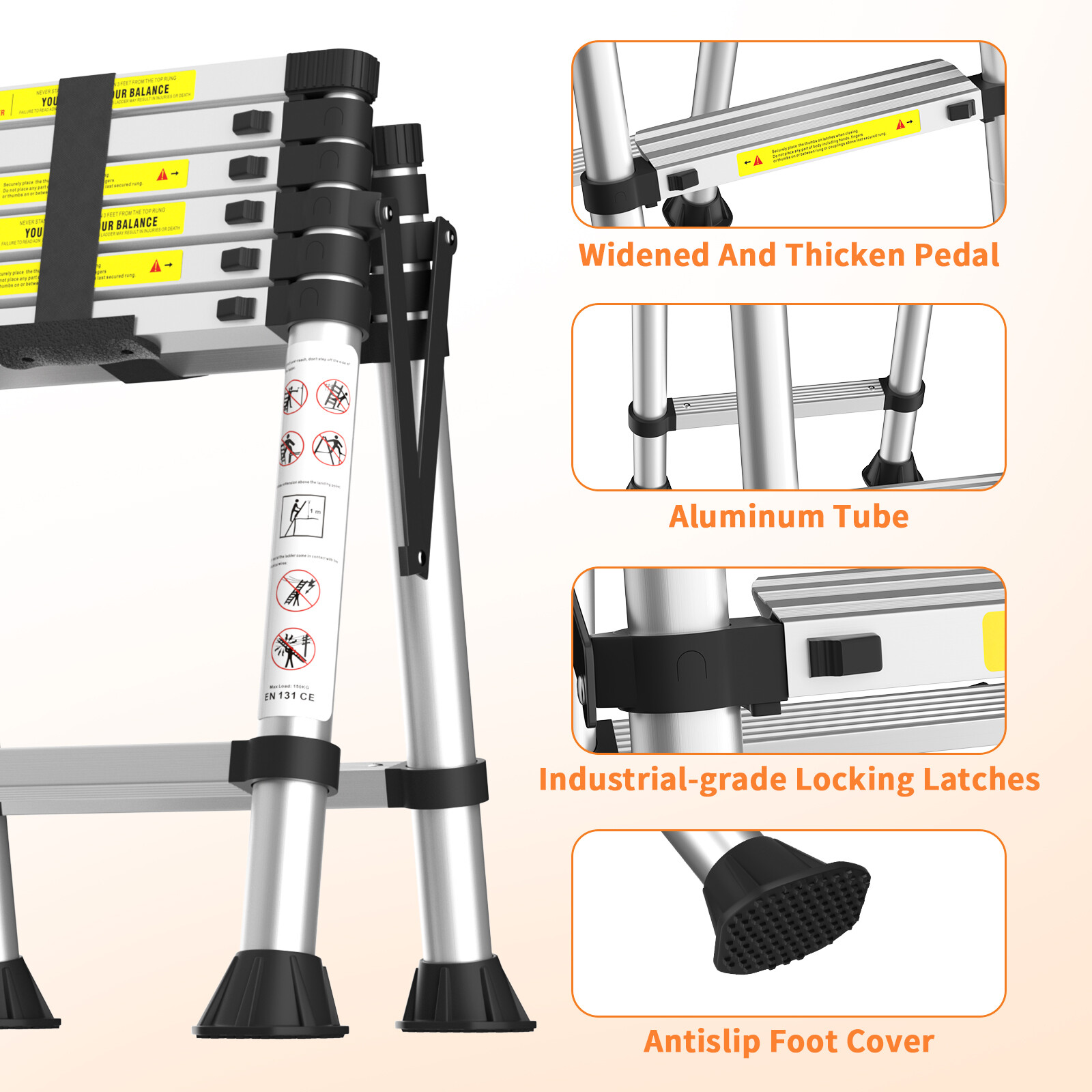 Folding Telescopic Aluminium Step Ladder Extension A-frame Wide Pedal ...