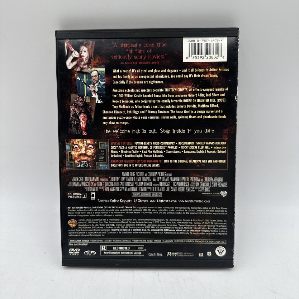 Thirteen Ghosts (DVD, 2001) Snapcase Horror "Thir13en Ghosts" Tony ...