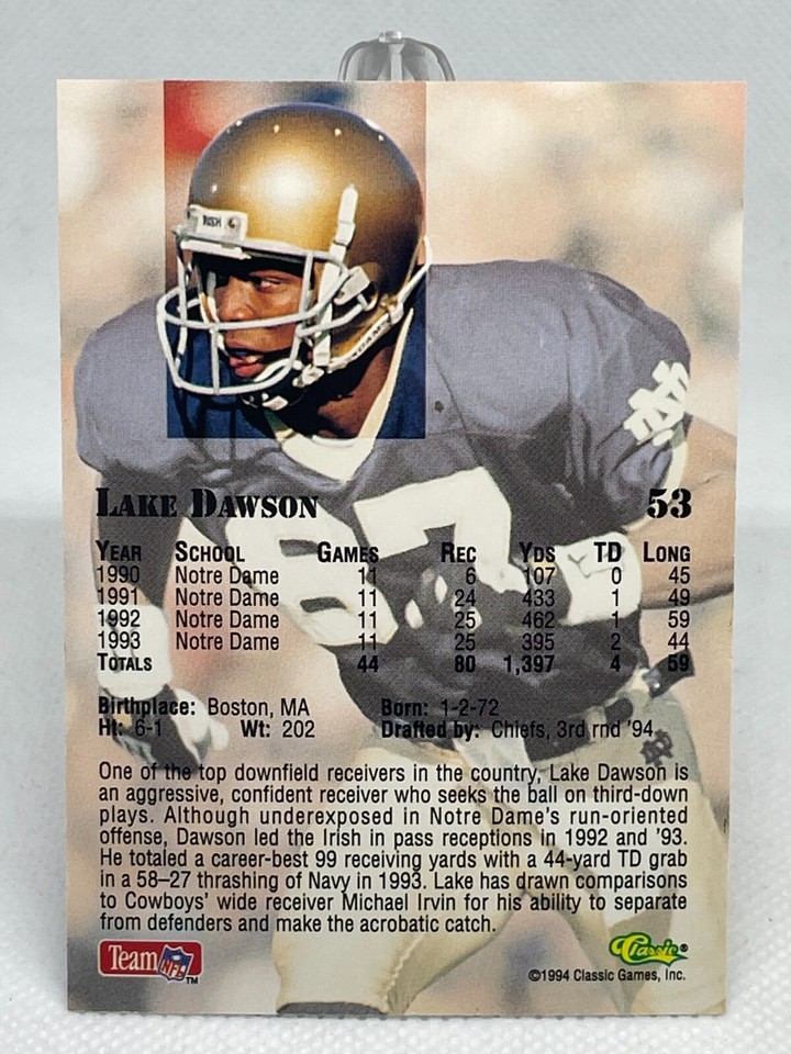 Lake Dawson 1994 Classic NFL Draft #53 Gold Parallel Rookie Card RC | eBay