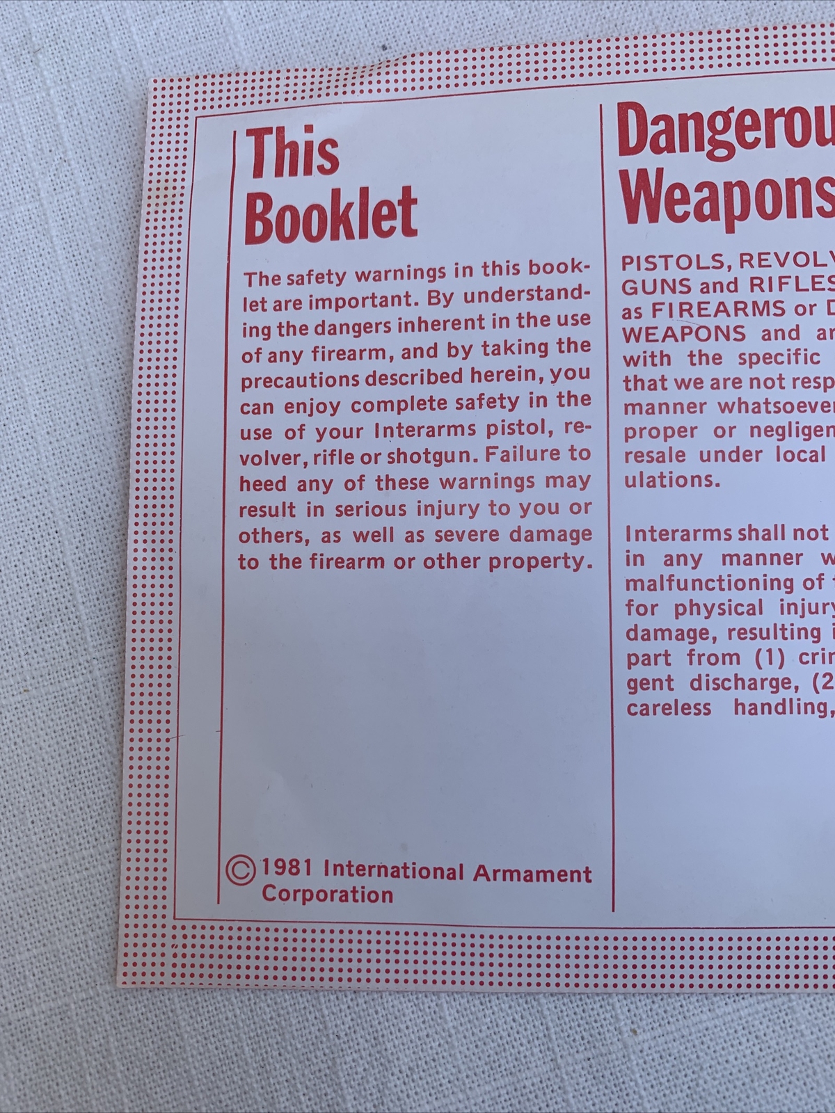 Vintage Safety Warnings Booklet Rossi Interarms Guns Firearms 1981 | eBay
