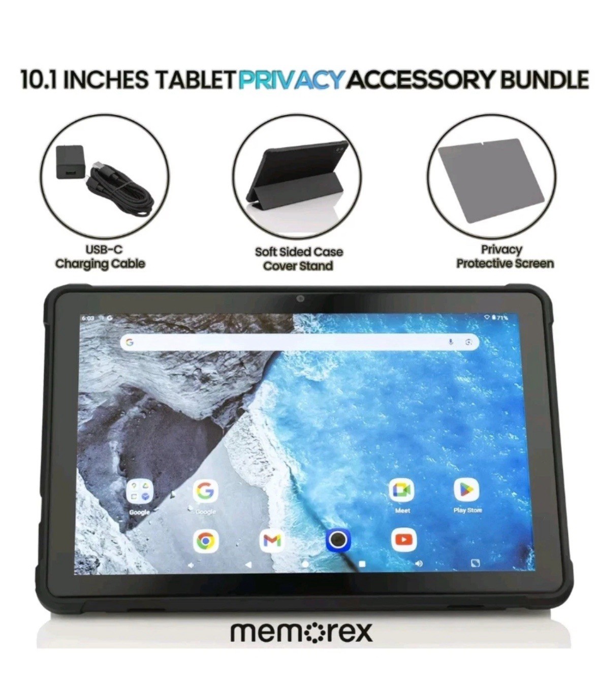 Memorex Mxtab101b 4-in-1 Bundle 10.1" HD IPS Android 14 8-Core 128GB ...