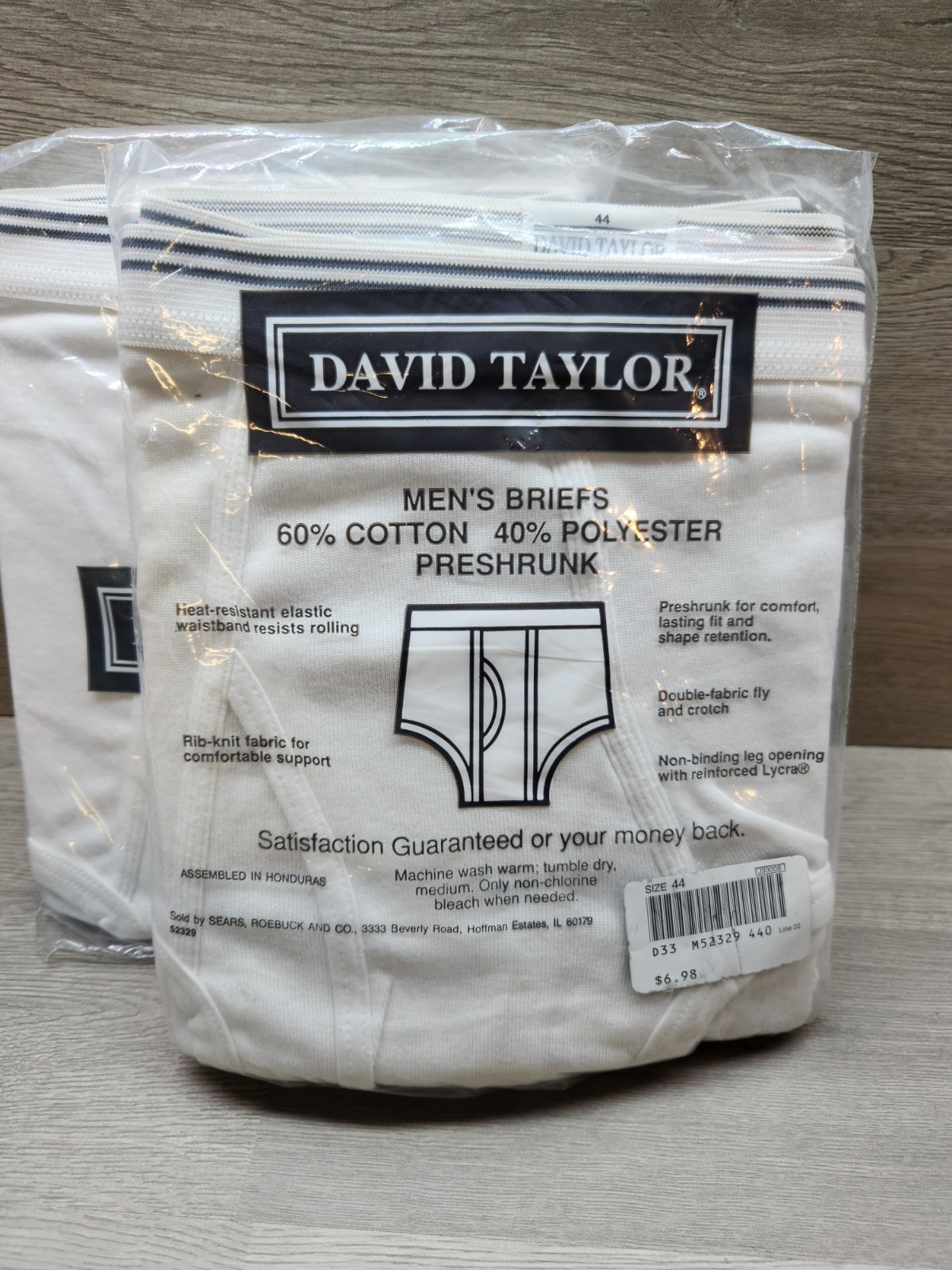 2- Vtg David Taylor 3 Packs White Briefs Sears Size 44 Tighty Whities ...