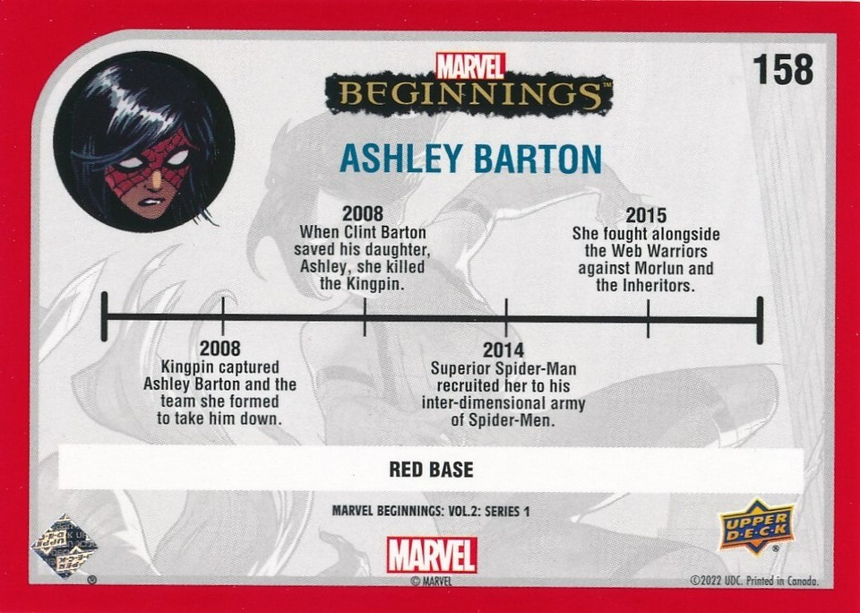 #158 ASHLEY BARTON 2022(2023) Upper Deck Marvel Beginnings RED SPIDER ...