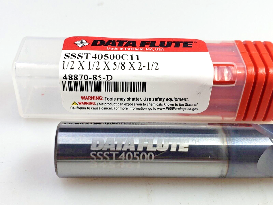 Data Flute 1/2" x 1/2 x 5/8 x 2-1/2 R.03 Solid Carbide End Mill SSST40500C11 | eBay