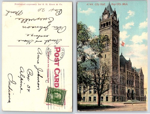 Bay City Michigan CITY HALL 1911 Postcard Q77 | eBay