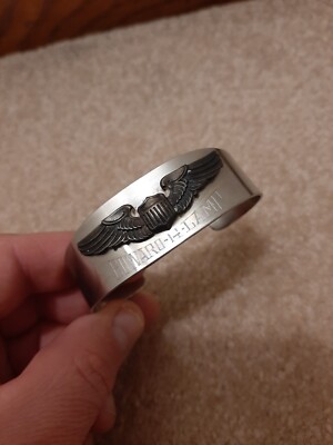 Vintage WWII Named US Pilot Sterling Silver Wings Trench Art Men's Cuff ...