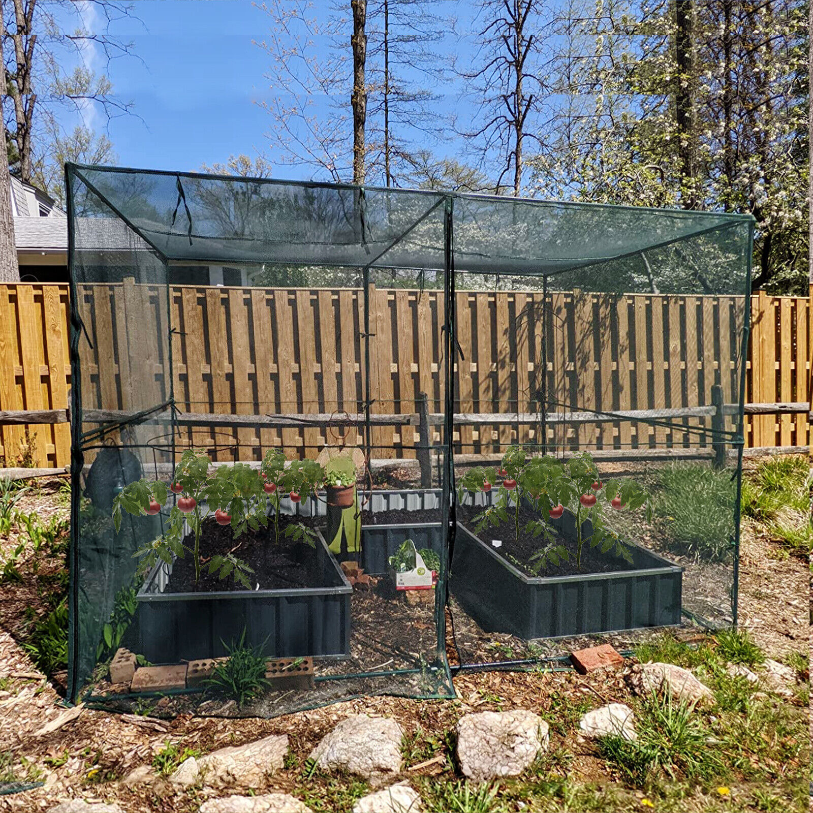 6.5' x 6.5' x 10' Garden Crop Cage Plant Protection Tent with 6 Ground ...