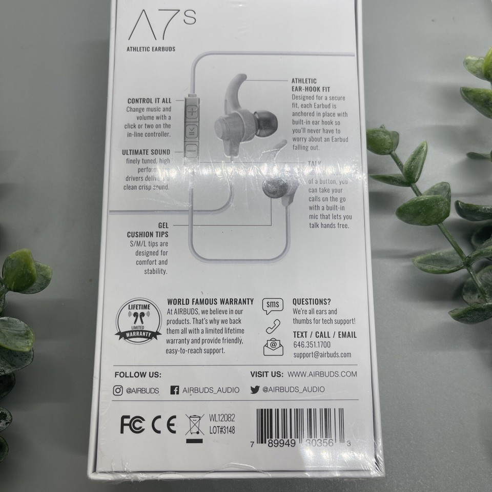 Airbuds A7s Athletic Earbuds - White - Ear Hook - Microphone Sealed Box ...
