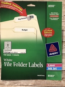 Avery File Folder Labels 8593 2/3" x 3-7/16" 150 Labels White Laser ...
