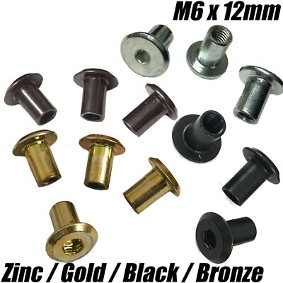 M6 x 12mm Allen Key Head Connector Bolt Cap Nuts BLACK GOLD BRONZE ZINC ...