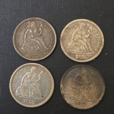 Lot #8 of 4 Seated Liberty Dimes 1876 1876-CC 1877-CC 1877-S Carson ...