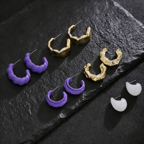 Geometric Shape Hoop Earrings Set with Resin Drop for Women Punk Style ...