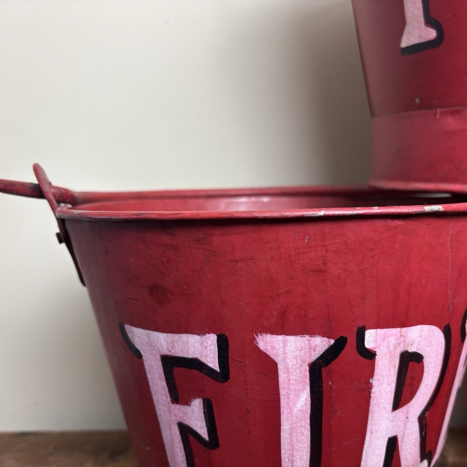 Vintage Metal Fire Bucket - Red Fireside Kindling Bucket - Decorative ...