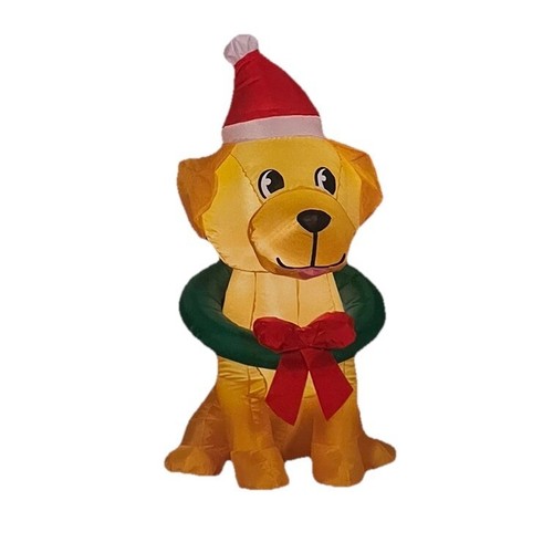 Gemmy 3.5 Ft Airblown Inflatable Lab Dog Santa Hat Wreath LED Lights ...
