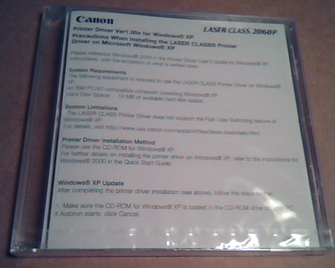 Canon Laser Class 2060P : Printer Driver Ver1.00x for Windows XP ...