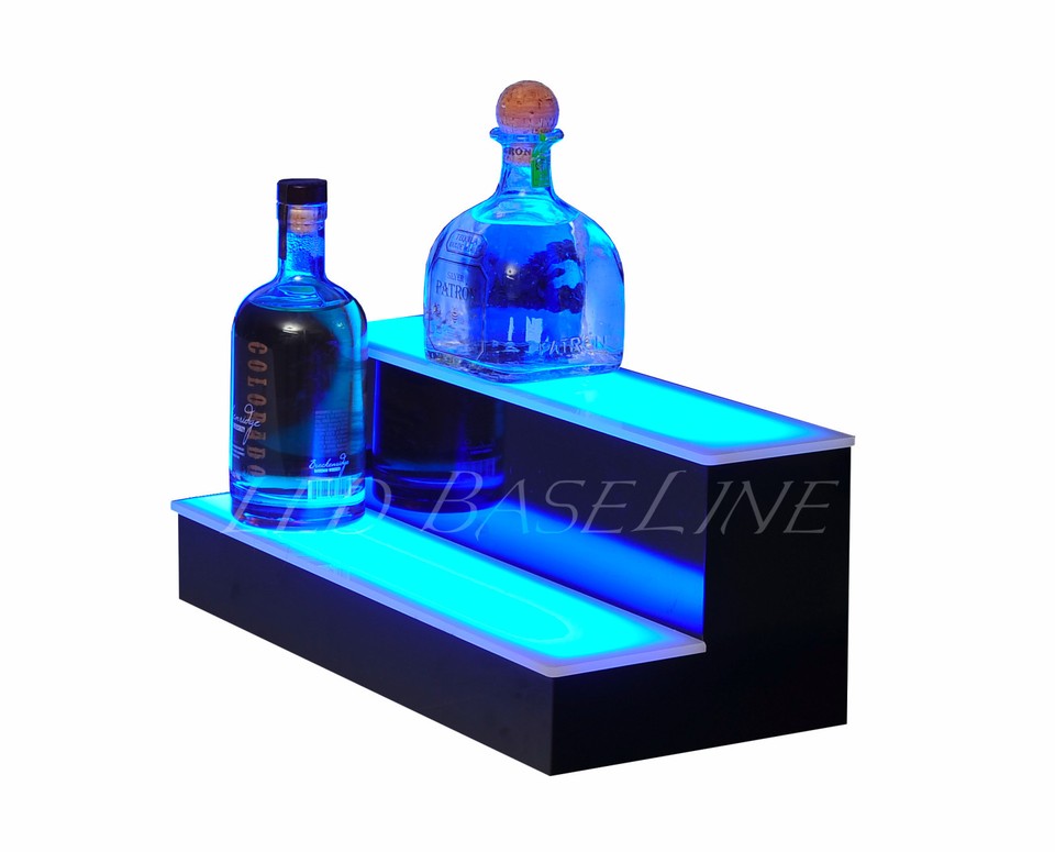 21" 2 Tier Step - LED Lighted Back Bar Liquor Bottle Shelf Glowing ...