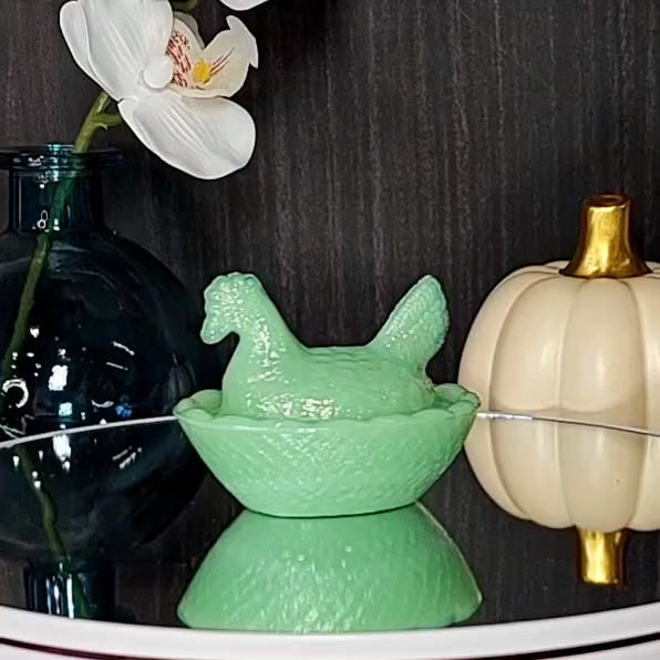 Vintage Green Jadeite Glass Depression Style Mini Hen Chicken Salt ...