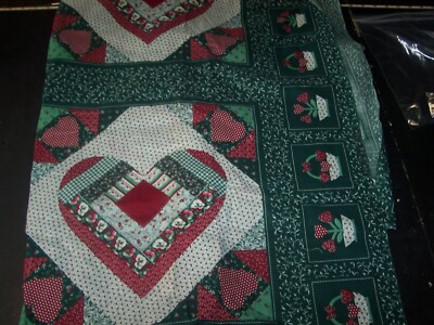 Vintage material Green with Floral heart fabric 42" W x 62" long VIP ...
