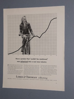 1940 LORD & THOMAS ADVERTISING AD KOTEX SALES INCREASE SINCE ...