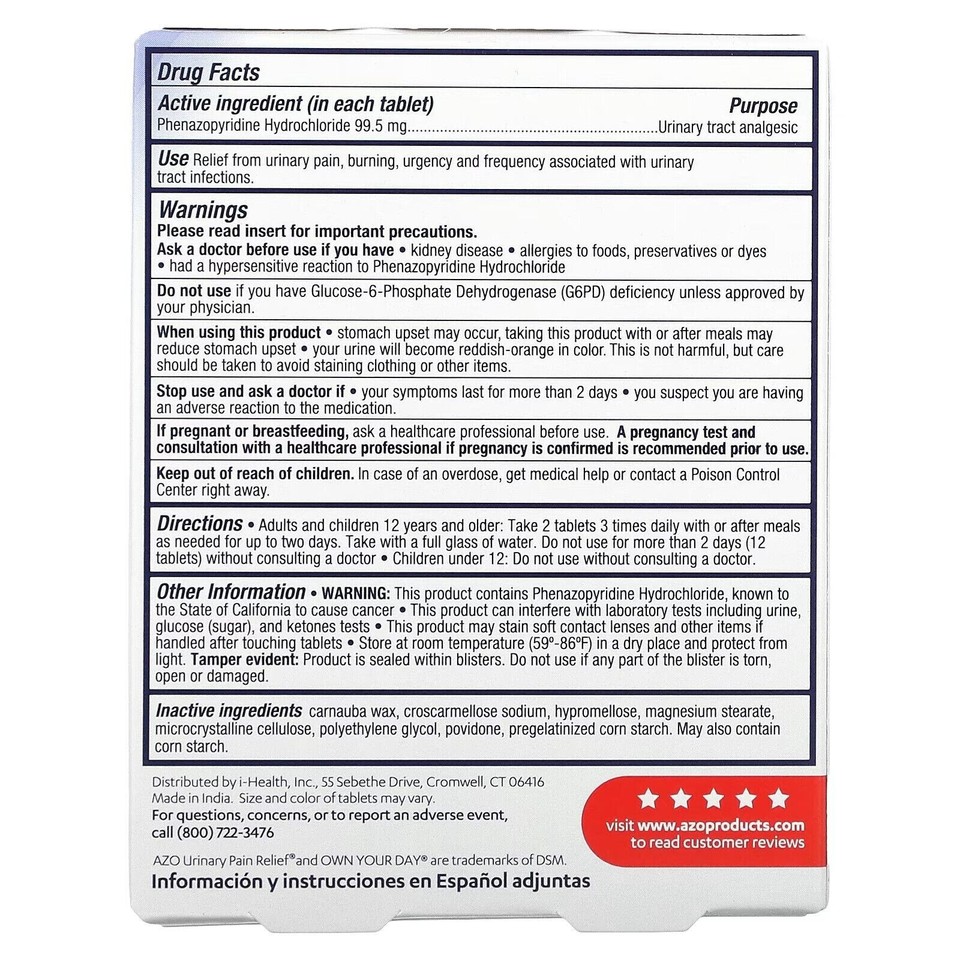 Azo Urinary Pain Relief Maximum Strength 24 Tablets Fast Post Exp. 10/ ...