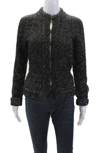 Chanel Womens Metallic Tweed Hook Closure Jacket Black Size 38 | eBay