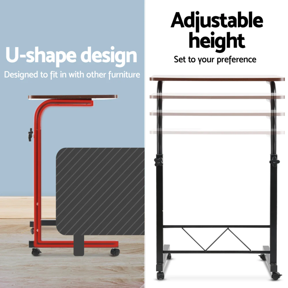 Adjustable Overbed Bedside Table with Rolling Wheels Laptop Portable ...