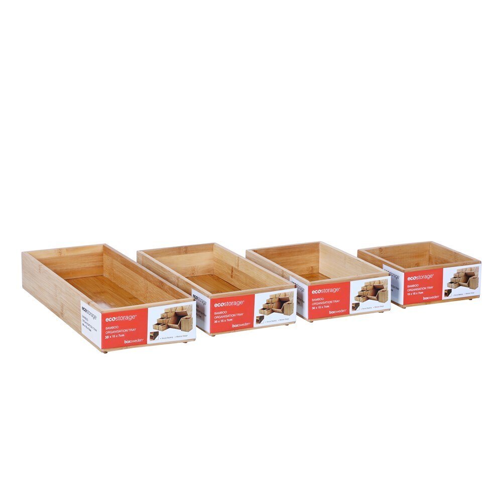 3x Box Sweden Bamboo Organisation Tray 30x15cm Storage Organiser Home ...