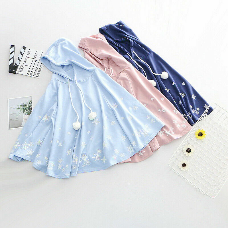 Lady Girl Cute Cloak Snowflake Hoodie Coat Loose Tops Poncho Kawaii ...