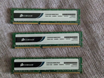 Corsair 6GB kit 3XMS3-1600 2048MB 1600MHz 9-9-9-24 DDR3 Memory ...