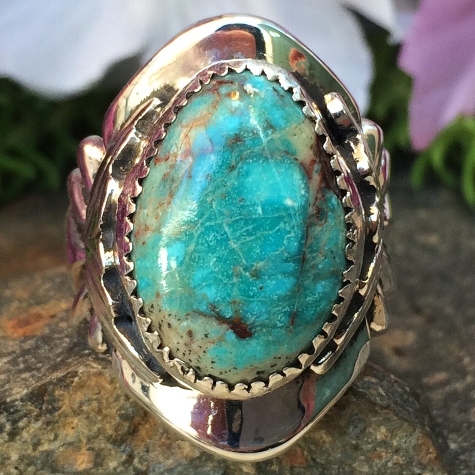 GORGEOUS NATIVE AMERICAN NAVAJO BISBEE TURQUOISE IN QUARTZ STERLING ...