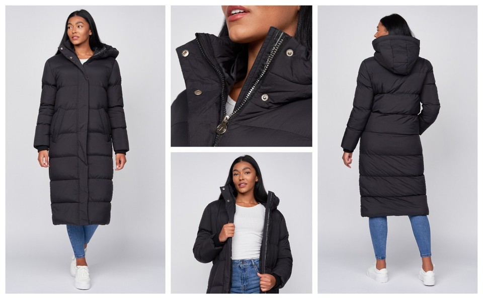 Womens Crosshatch Long line Jacket Parka Coat Puffer Padded Hooded ...