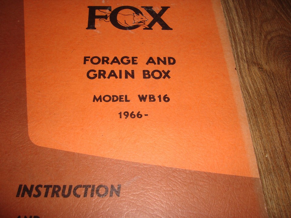 Fox Forage And Grain Box Model WB16 Instruction & Parts Book No. 7-66 ...