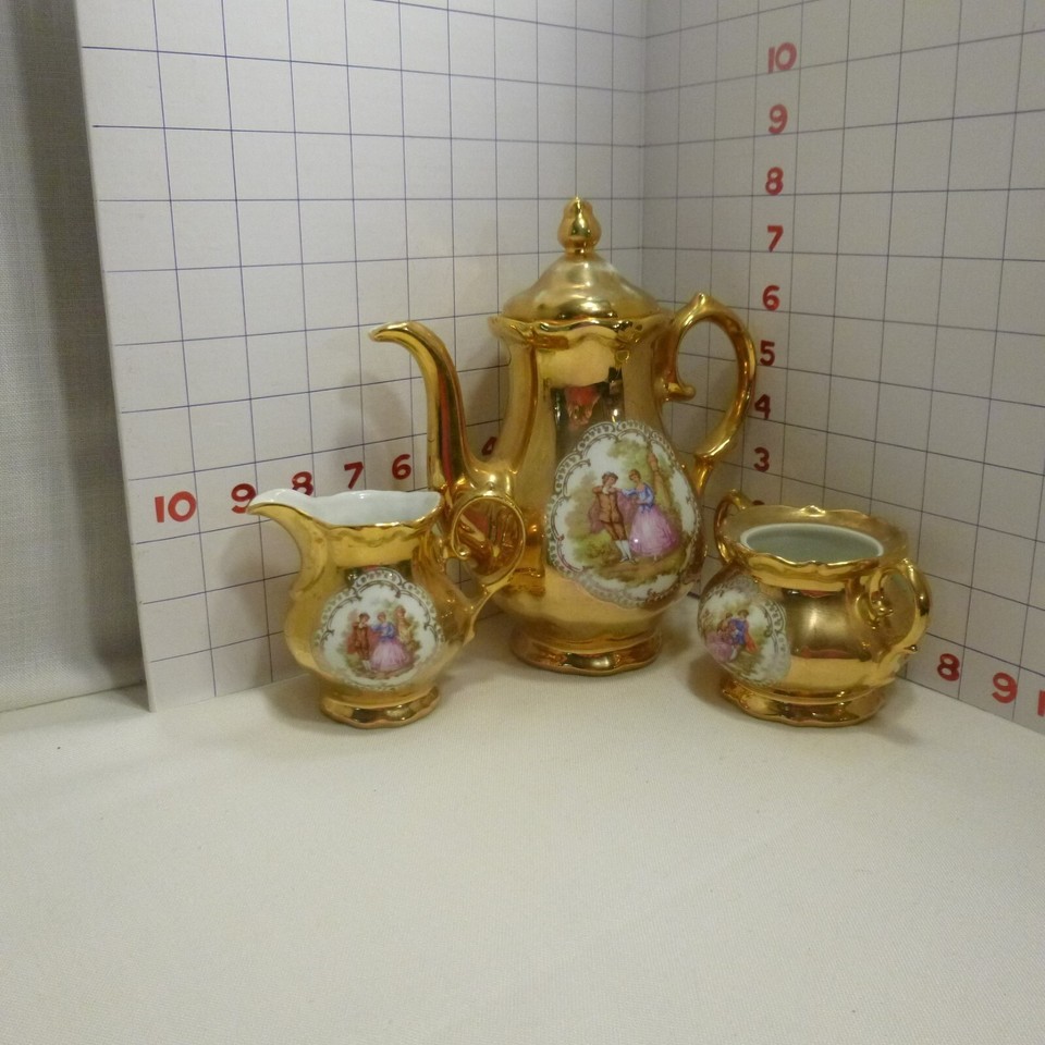 Vtg Gold Tea Service for 4, Du-Co KUNSTREHAU Bavaria, made in Germany ...