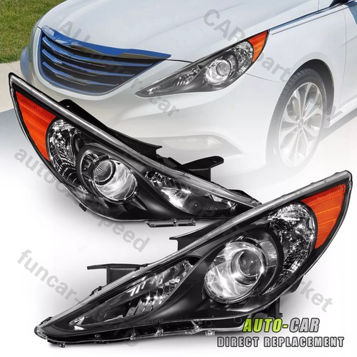 Pair Black Housing Headlights Assembly For 2011-2014 Hyundai Sonata ...