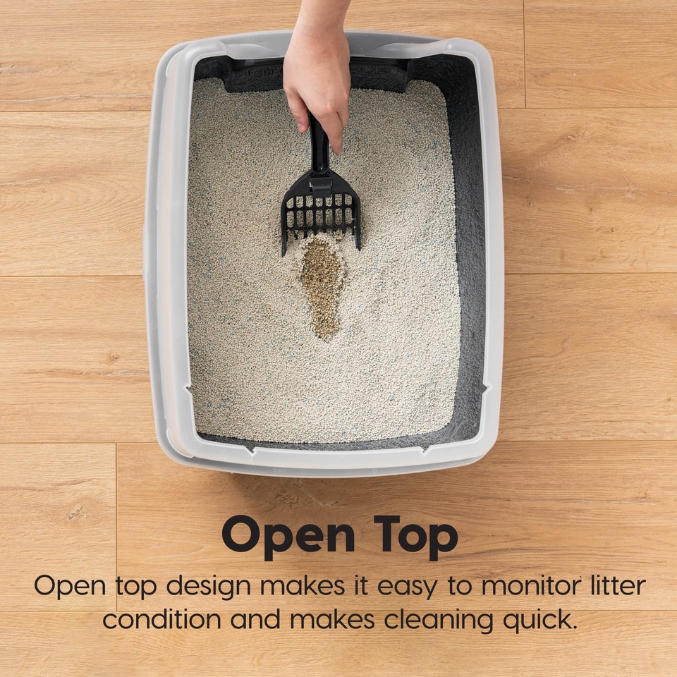 IRIS USA Large Cat Litter Box with Scatter Shield and Scoop, Open Top ...