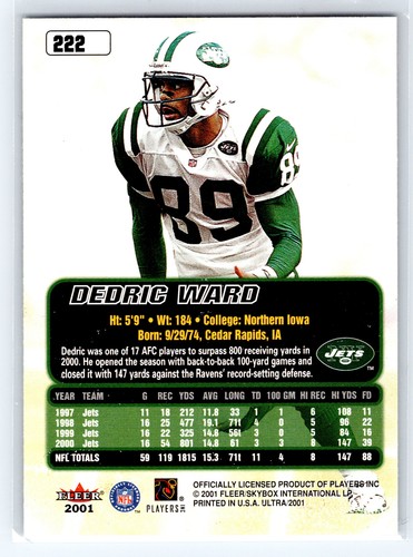 2001 Ultra #222 Dedric Ward | eBay