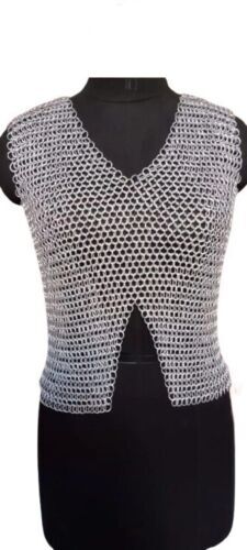 Medieval Aluminum Chainmail V-Neck Top Women’s Sleeveless Butted Ring ...