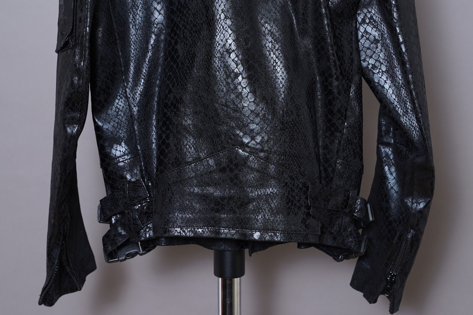 BYTHER Biker Jacket Black Mens Snake Print Skin Studd… - Gem