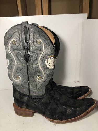 El General 1901 Exotic Stingray Western Cowboy Boots Black Leather ...