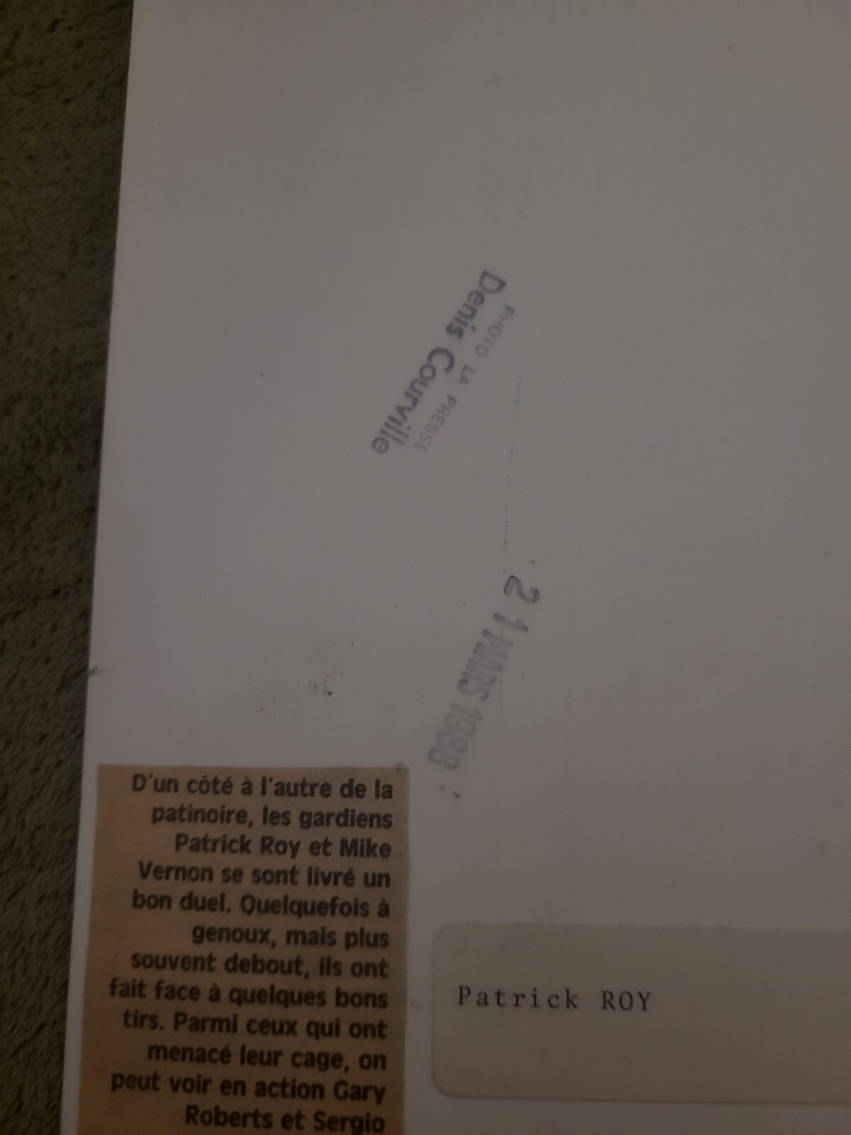 1988 PATRICK ROY NHL HOCKEY GOALIE PHOTO GARY ROBERTS MONTREAL ...