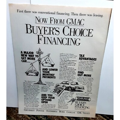 1986 GMAC Buyers Choice Financing Original Print ad 80s | eBay
