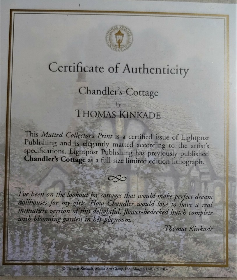 4 New Sealed Thomas Kinkade Matted Cottages Prints. Certified Issue w ...
