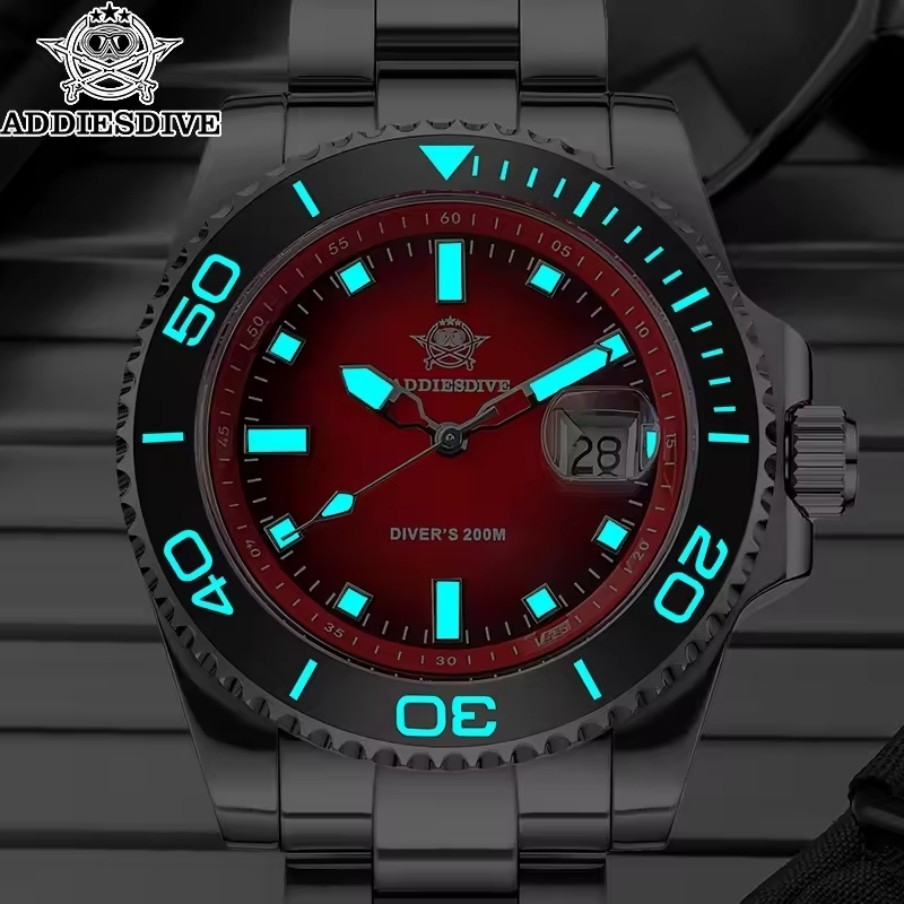 Addiesdive AD2089 Diver Quartz Watch 41mm 200m Red Sunburst New With ...