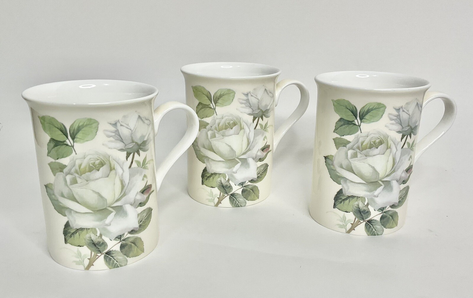 Stechcol Gracie Bone China Set of 3 Mugs White Iceberg Roses | eBay